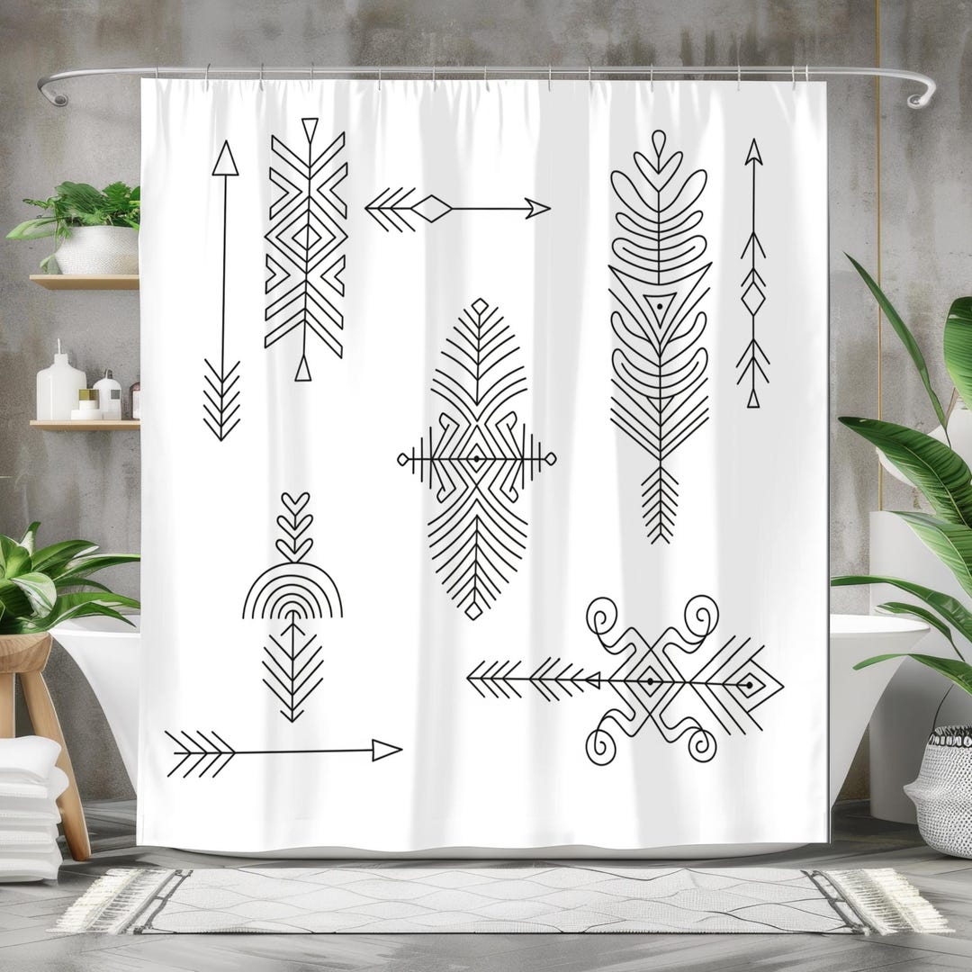 Boho Arrow Shower Curtain: Minimalist Black and White Geometric Decor ...