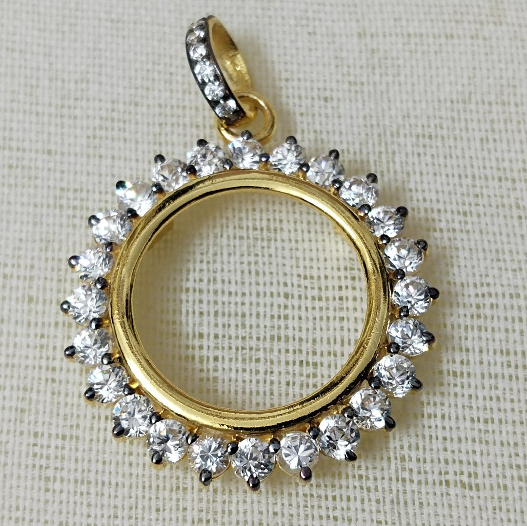 White CZ 92.5 Sterling Silver Coin Blank Connector - Bezel Pendant - Etsy