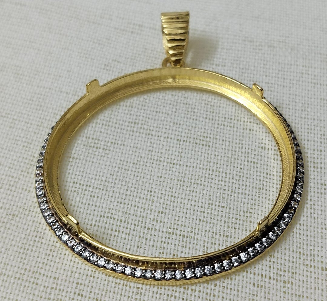 White CZ Sterling Silver Coin Connector - Handmade Bezel Pendant - Etsy
