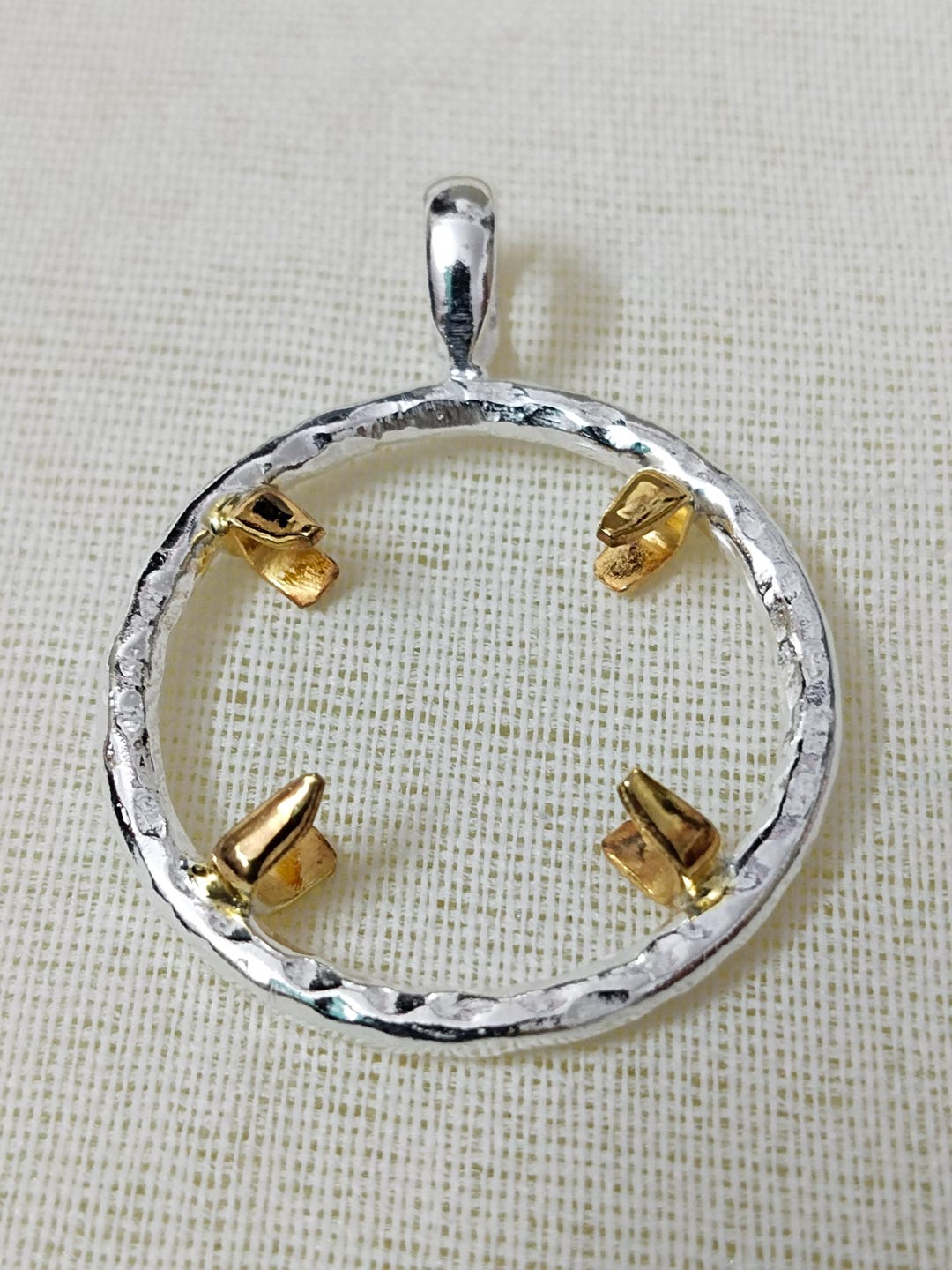 Hammered Sterling Silver Coin Bezel Connector: Handmade Pendant - Etsy