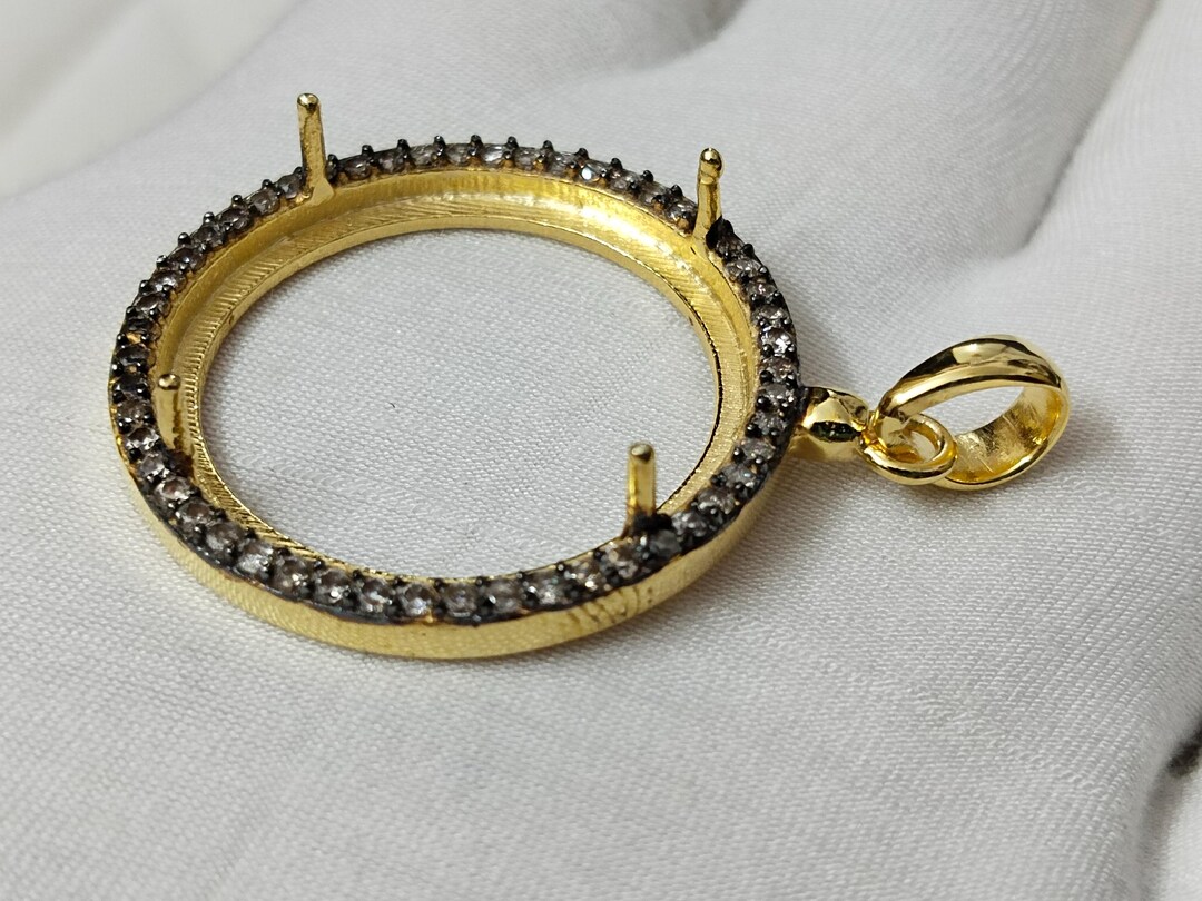 CZ Sterling Silver Coin Bezel Connector: Handmade Pendant Trays - Etsy
