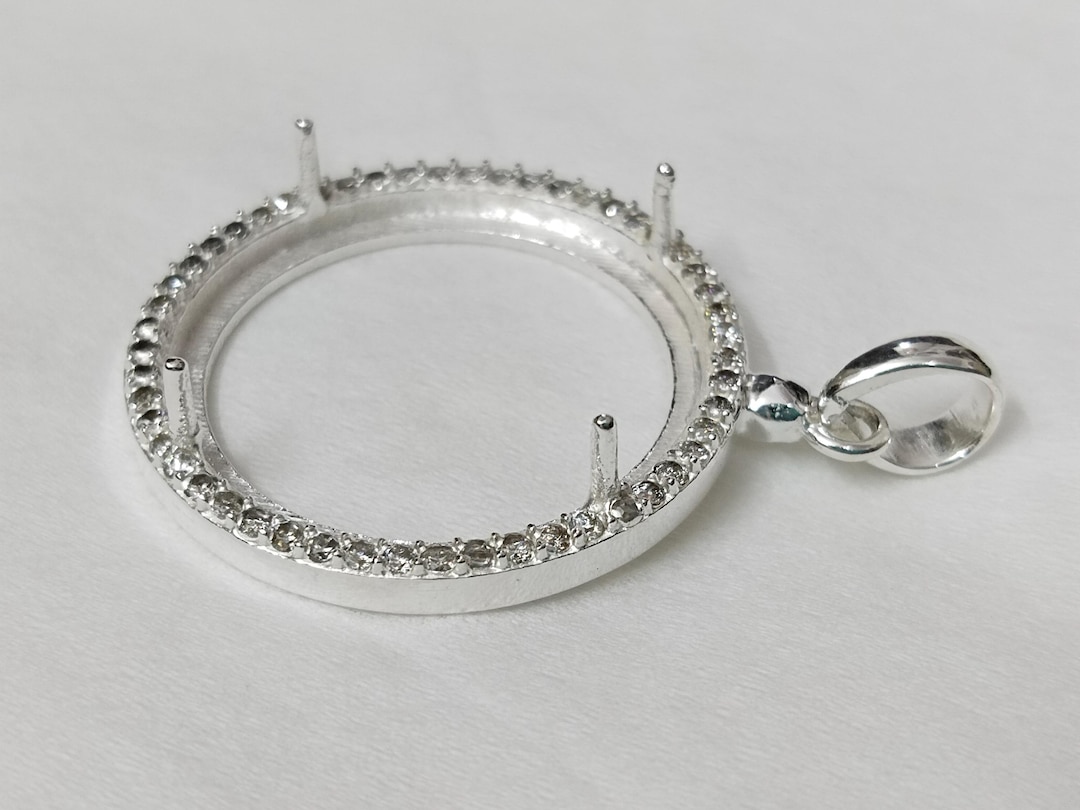 CZ Sterling Silver Coin Bezel Connector: Handmade Pendant Trays - Etsy