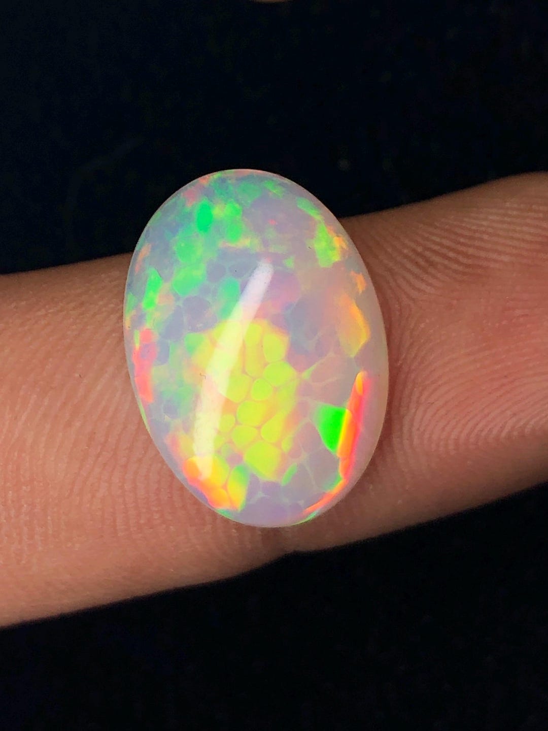 White Milky Multiple Fire Honeycomb Ethiopian Opal Gemstone, 6.75 ...