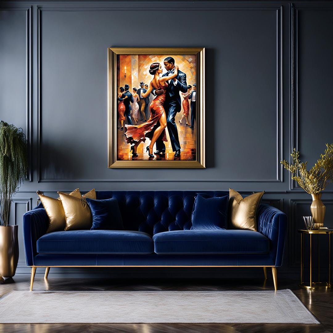 Tango Dance Wall Art – Romantic Couple Oil Painting – Elegant Dance ...