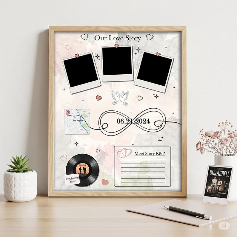 Custom Love Story Timeline Poster With Photos, Map, Song & Message ...