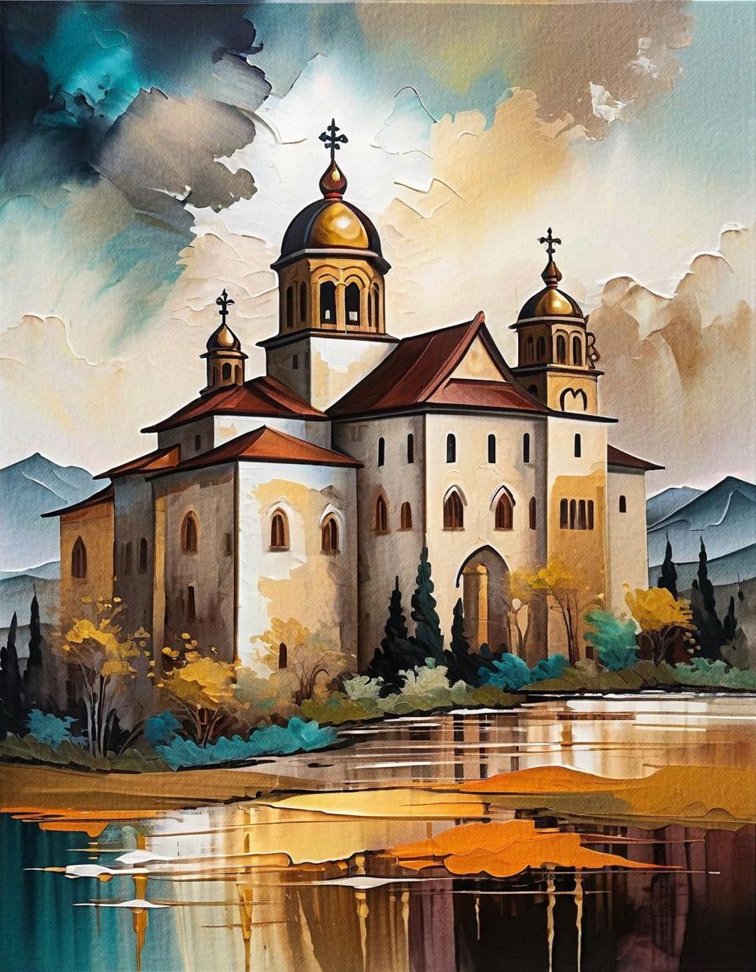 Historic Monastery Landscape – Digital Monastic Interior Print ...