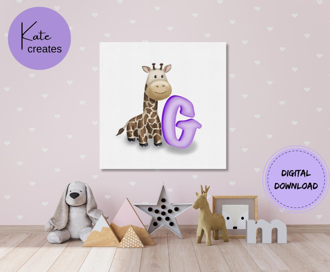 Adorable G is for Giraffe Printable Digital Painting for Nursery and ...