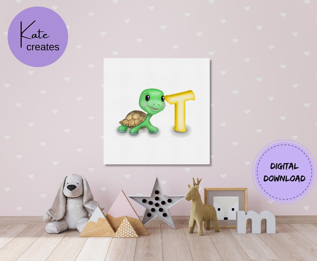 Adorable T is for Turtle Printable Digital Painting for Nursery and ...