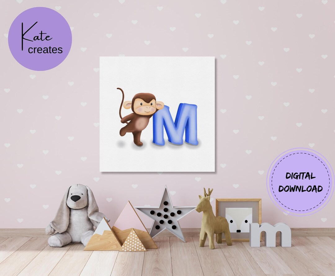Adorable M is for Monkey Printable Digital Painting for Nursery and ...