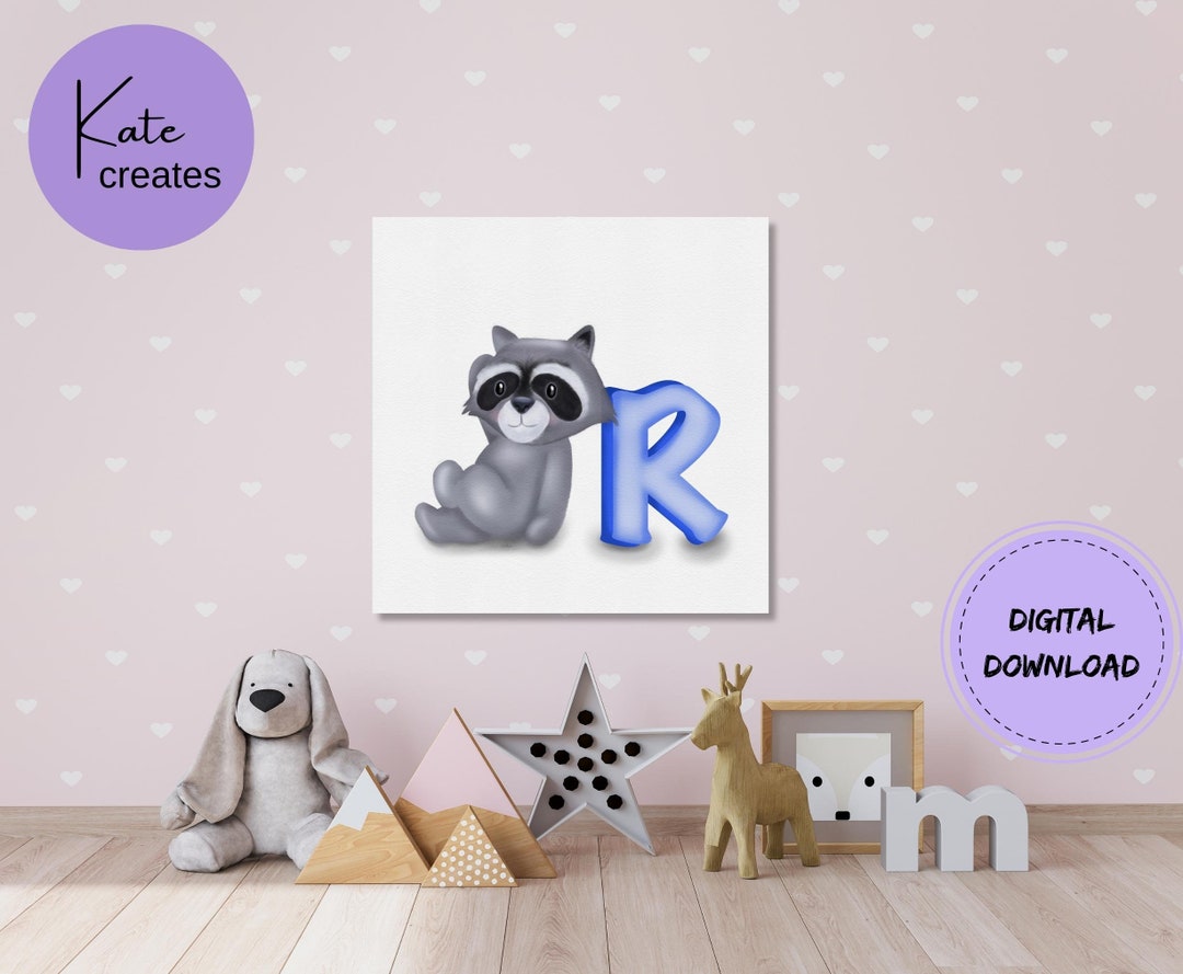 Adorable R is for Raccoon Printable Digital Painting for Nursery and ...