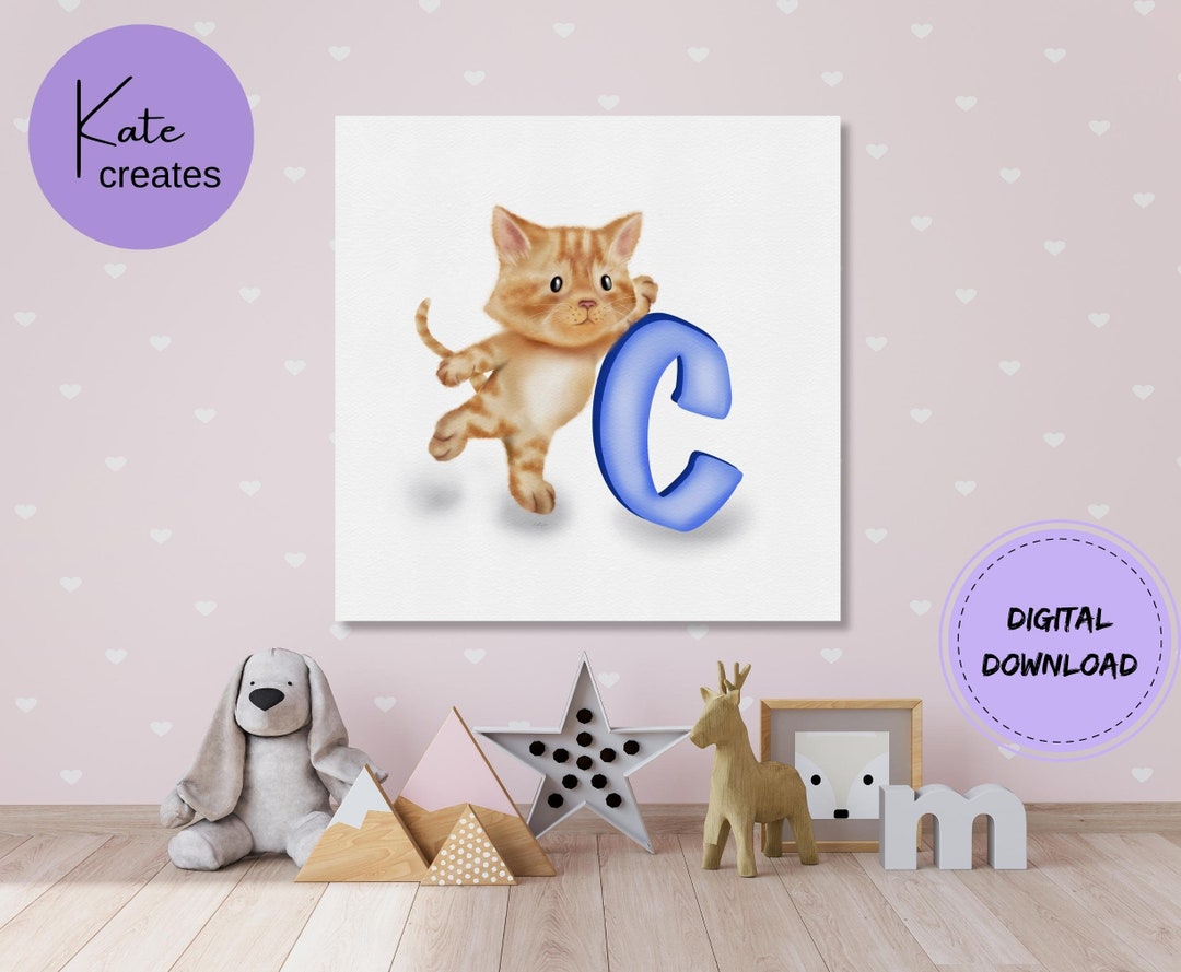 Adorable C is for Cat Printable Digital Painting for Nursery and Kids ...