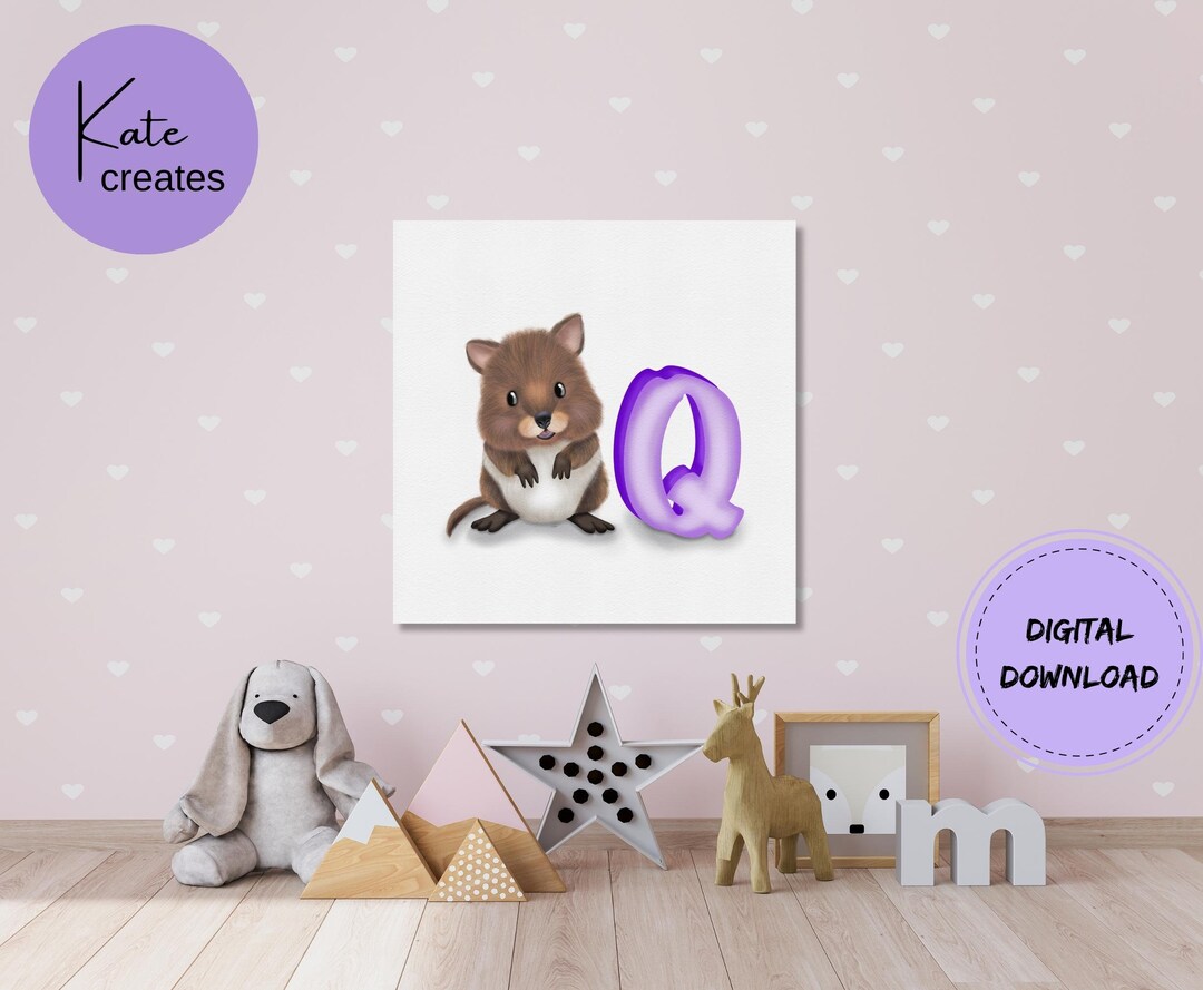 Adorable Q is for Quokka Printable Digital Painting for Nursery and ...