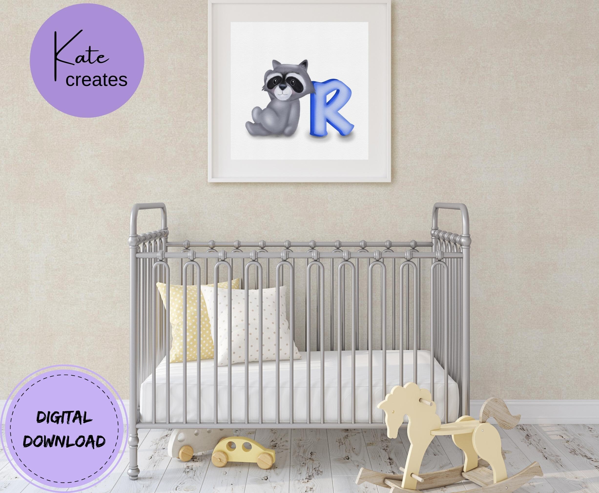 Adorable R is for Raccoon Printable Digital Painting for Nursery and ...