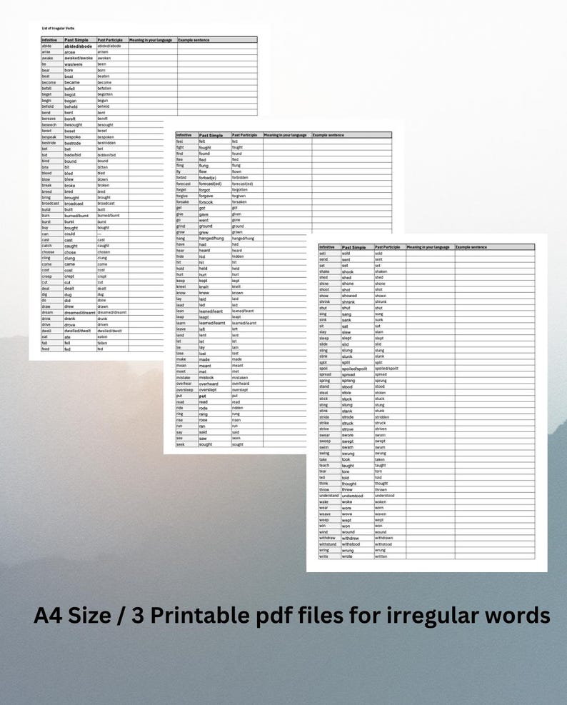 ESL Vocabulary Worksheets | English A1-C2 + Irregular Verbs (printable ...