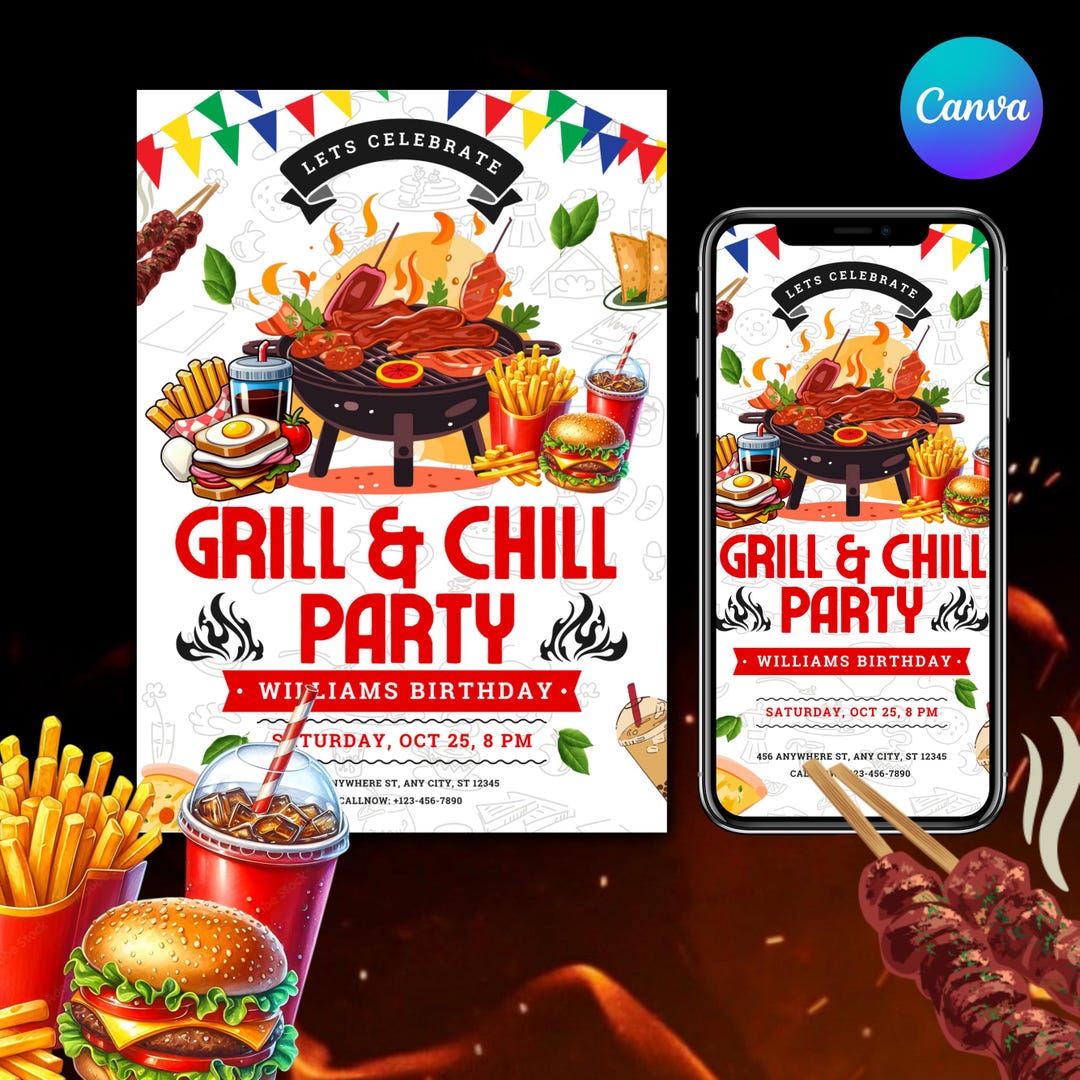 BBQ Chill and Grill Birthday Invitation, Animated BBQ Party Invite ...