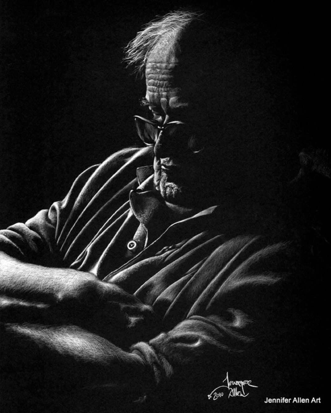 White Pencil Portrait, Black Paper - Etsy