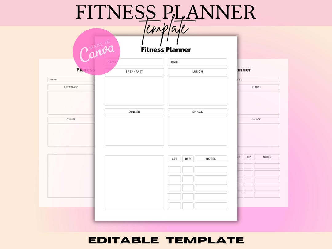 Printable Fitness Planner Template: Editable Canva Design (PDF, PNG ...