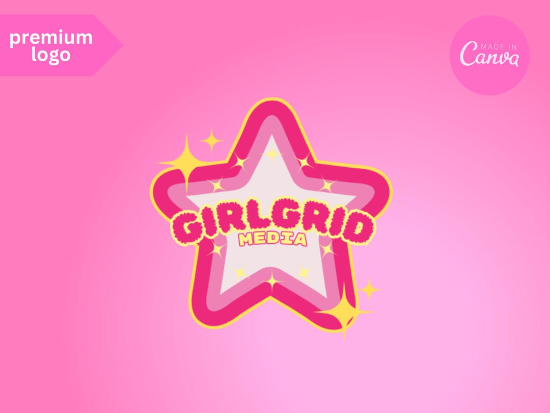 Y2k Star Logo Template: Pink & Yellow Editable Canva Design (PNG, JPG ...