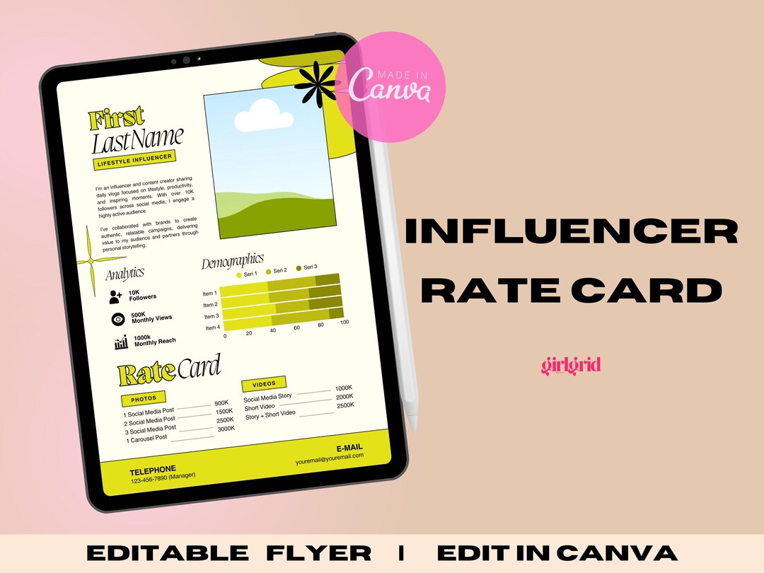 Minimalist Influencer Rate Card Template: Yellow & Black Media Kit ...
