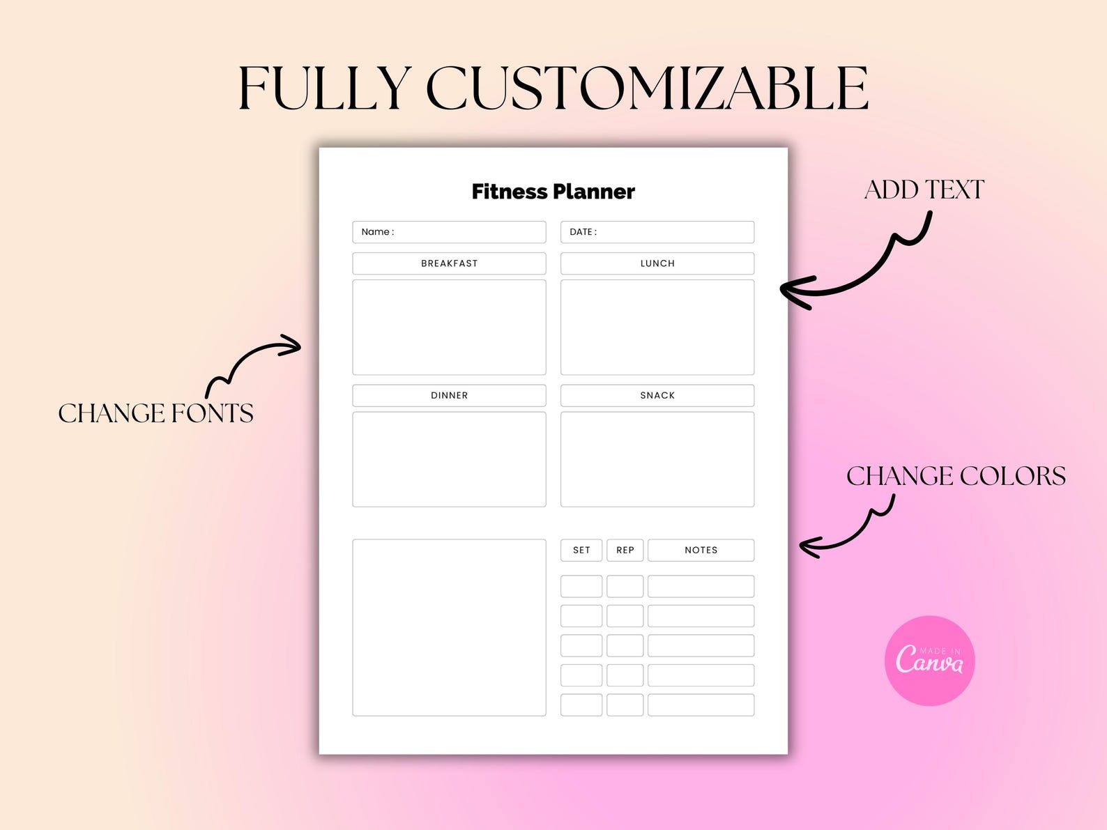 Printable Fitness Planner Template: Editable Canva Design (PDF, PNG ...