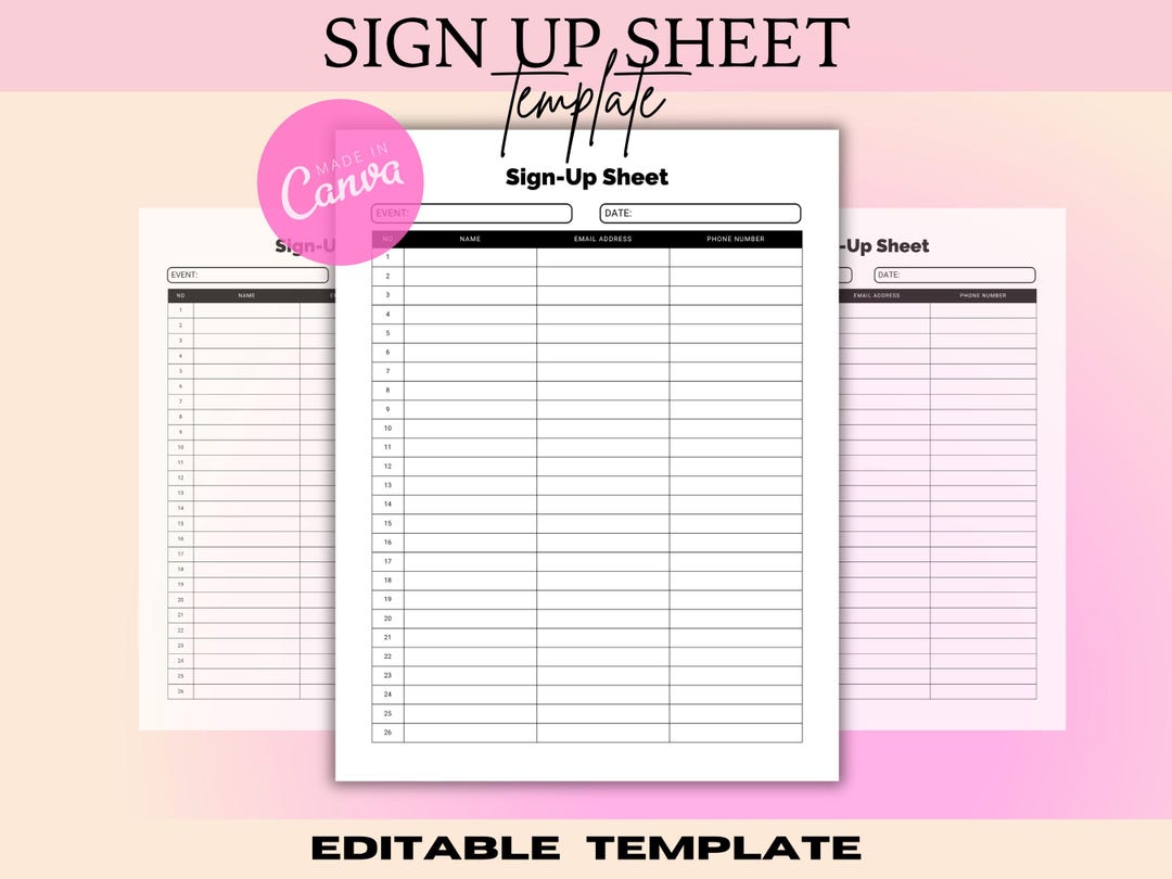 Editable Sign-up Sheet Template: Printable Canva Design (PDF, PNG, JPG ...