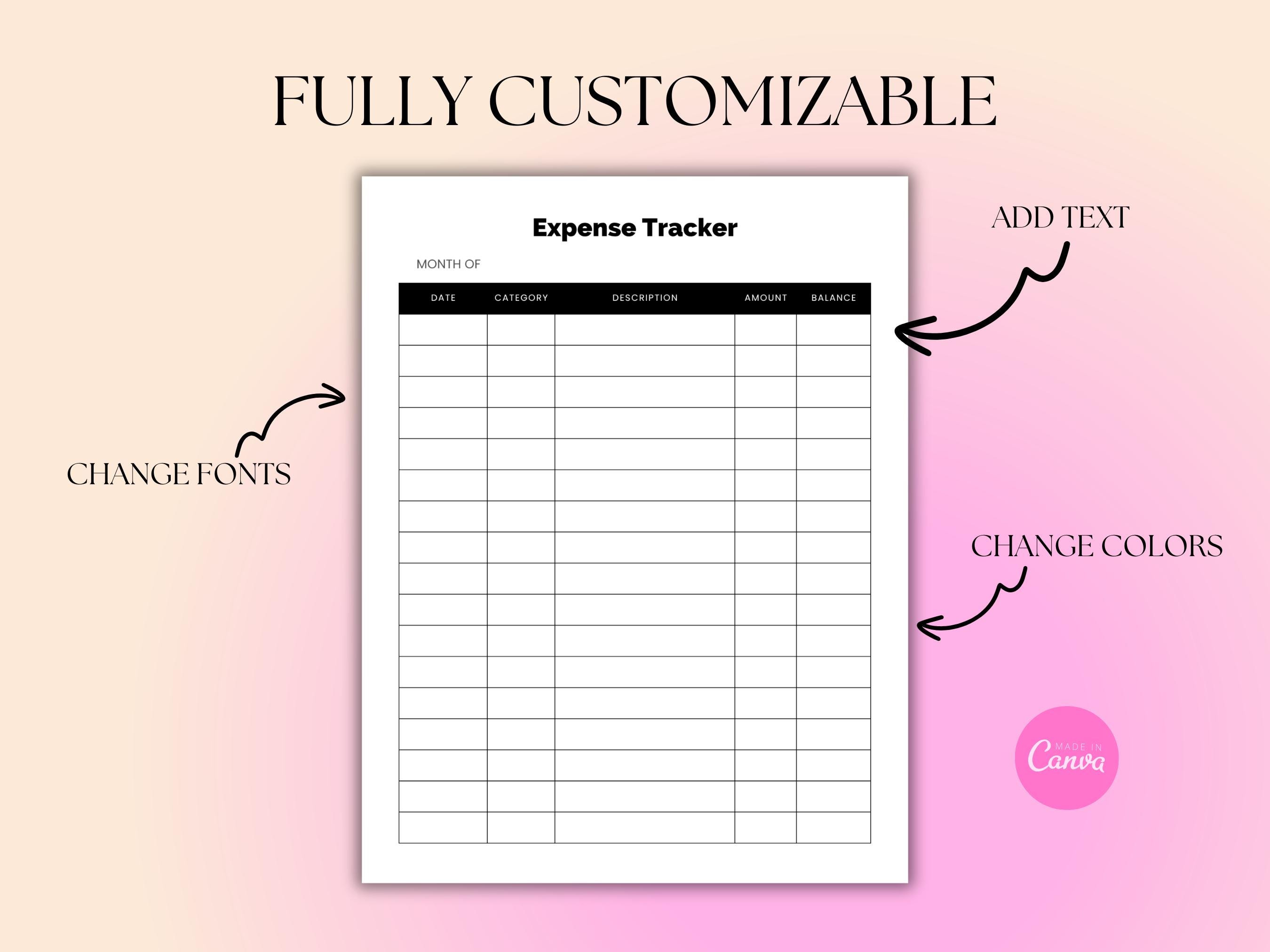 Editable Expense Tracker Template: Printable Canva Template (PDF, PNG ...