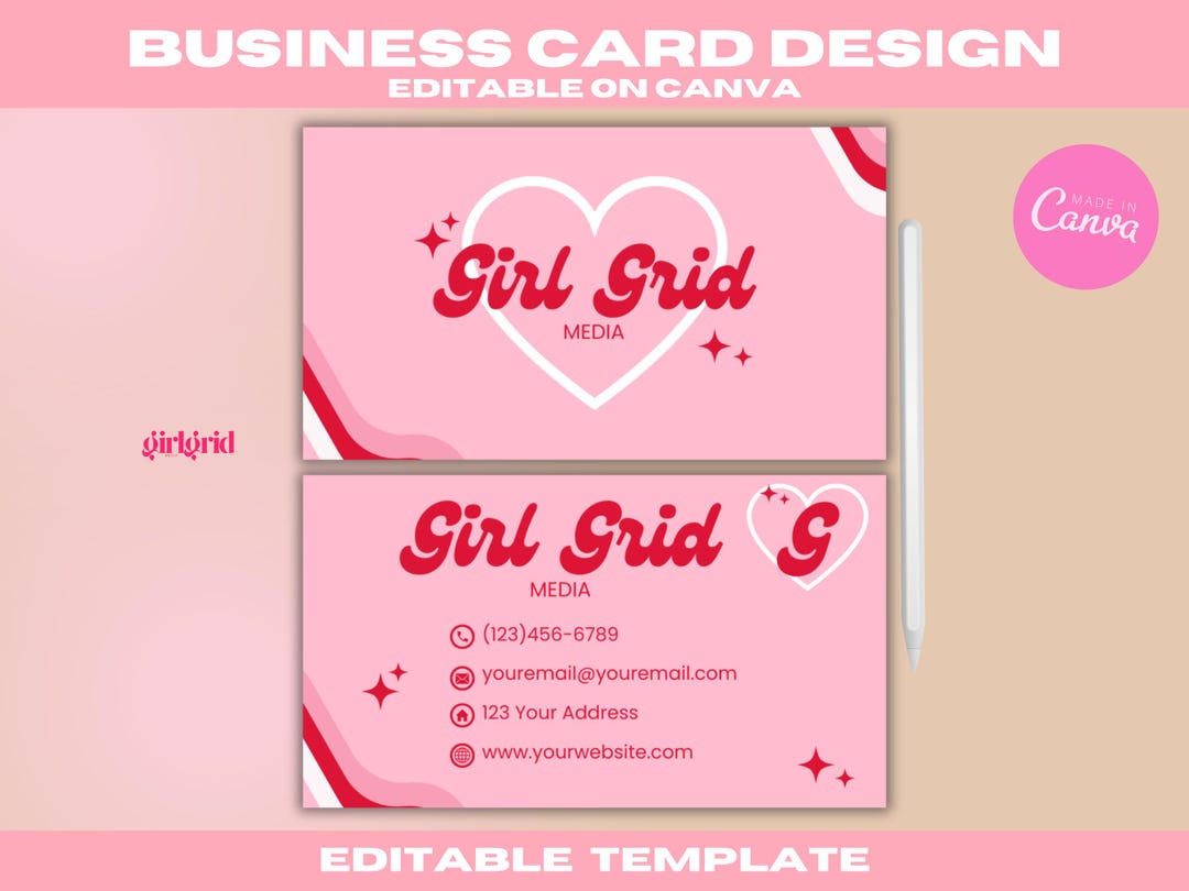 Heart Star Y2K Business Card Template, Canva Template, DIY Template ...
