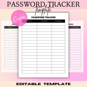 Printable Password Tracker Template: Editable Canva Design (PDF, PNG ...