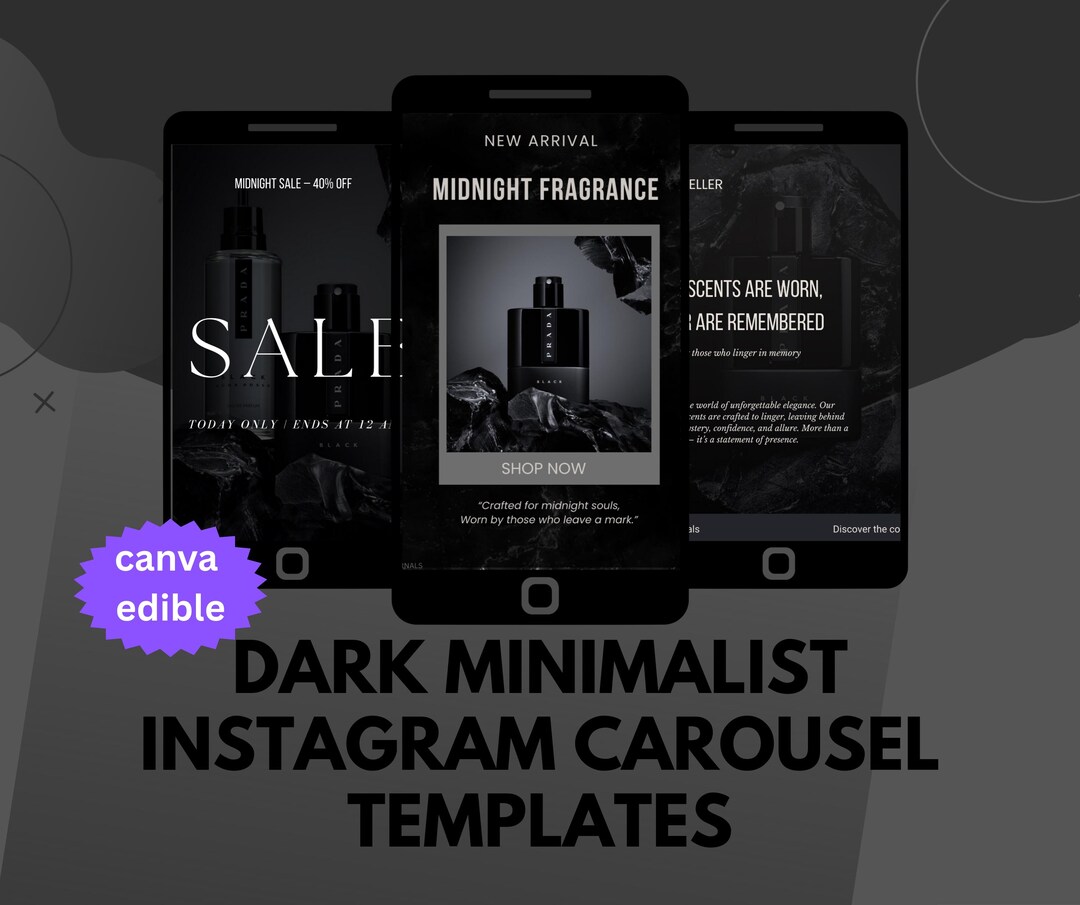 Dark Minimalist Instagram Carousel Templates: Canva Editable (digital ...