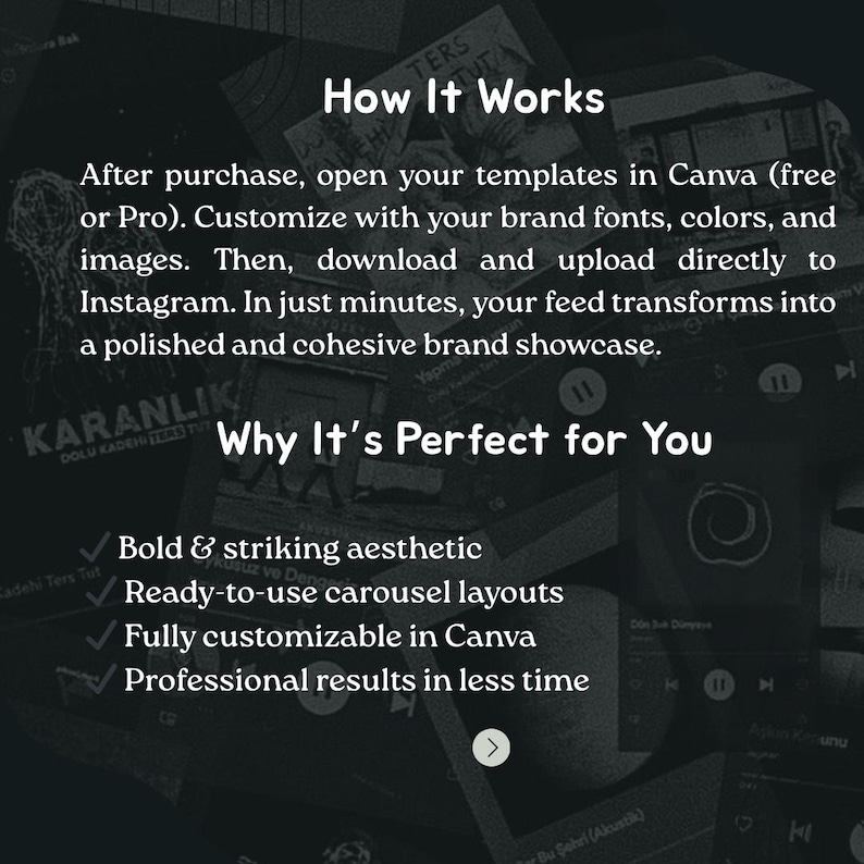 Dark Minimalist Instagram Carousel Templates: Canva Editable (digital ...