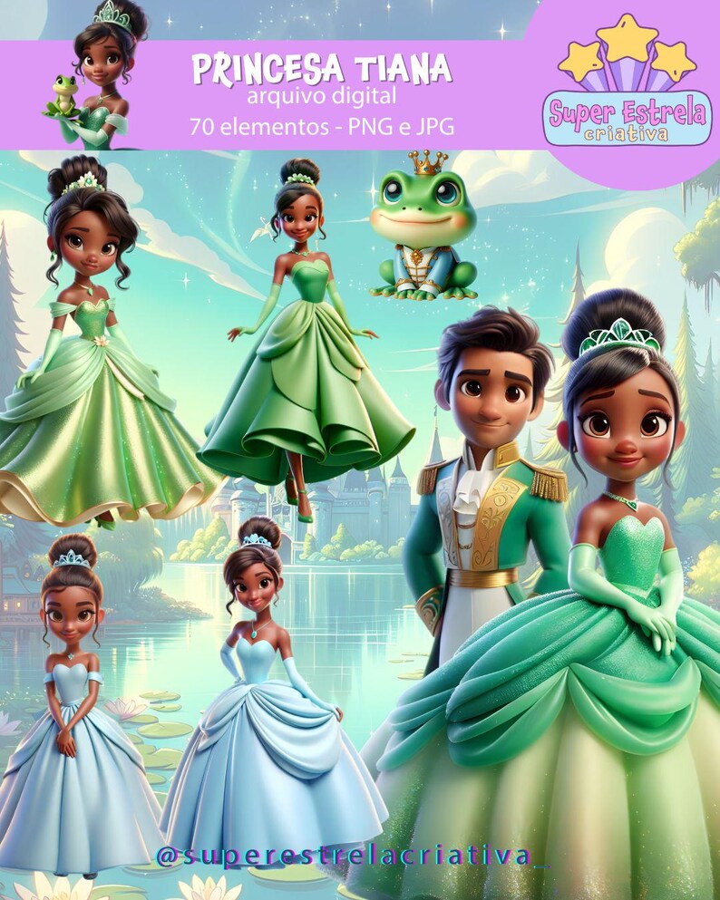 Princess Tiana Digital Clipart Bundle | 70 Magical Elements in PNG ...
