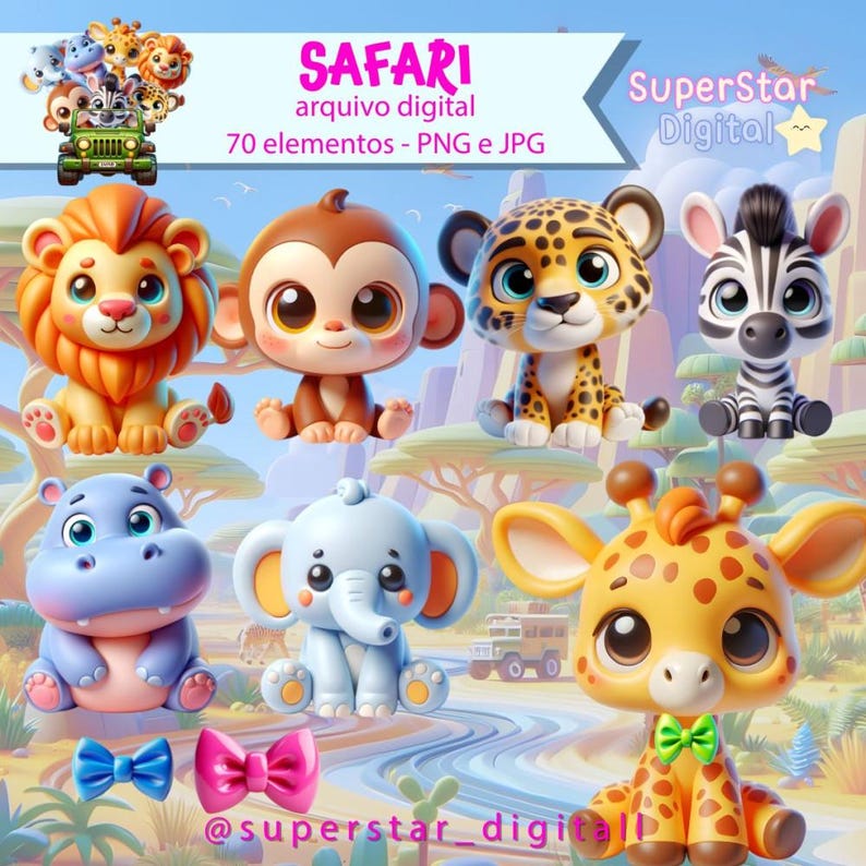 Safari Animals Digital Clipart | 70 Jungle Elements in PNG & JPG ...