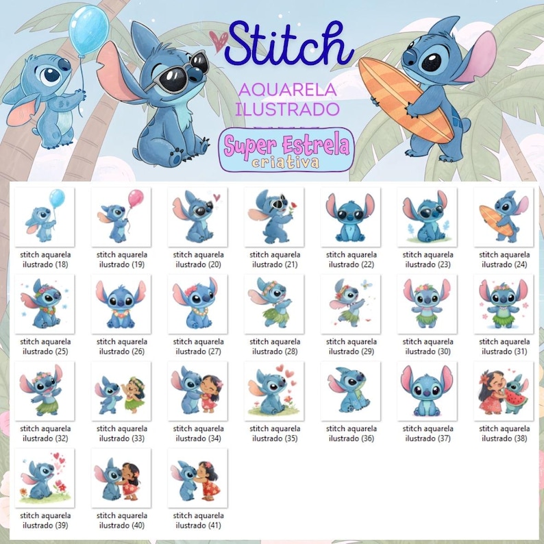 Stitch Watercolor Clipart Set - Etsy Portugal