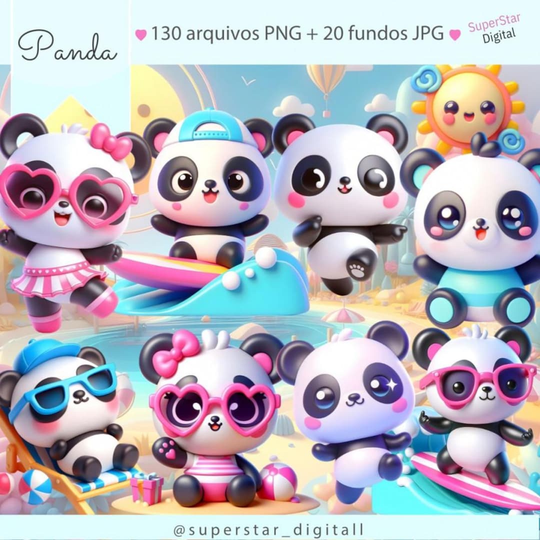 Digital Panda Clipart Bundle | 130 Cute Bamboo Elements in PNG & JPG ...
