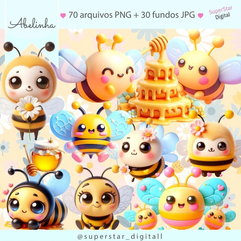 Little Bee Digital Clipart Bundle | 70 Sweet Honey Bee Elements in PNG ...