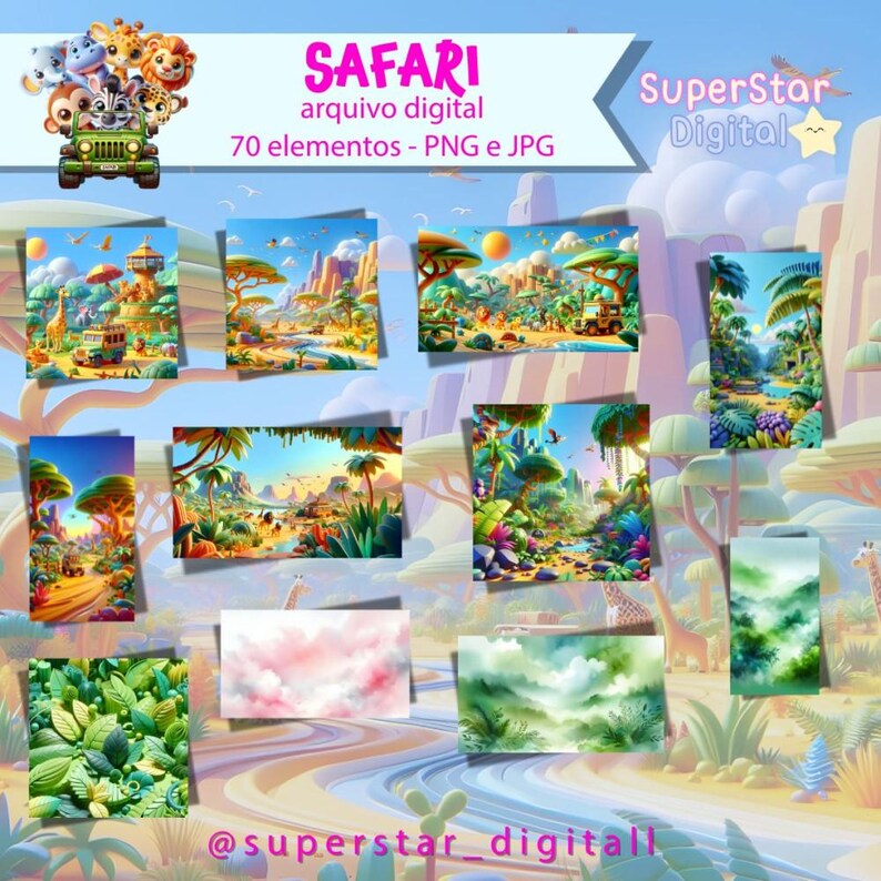 Safari Animals Digital Clipart | 70 Jungle Elements in PNG & JPG ...