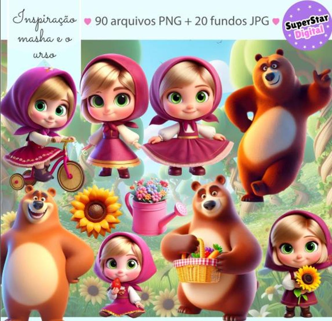 Masha and the Bear Digital Clipart Kit | 110 PNG & JPG Files | Instant ...