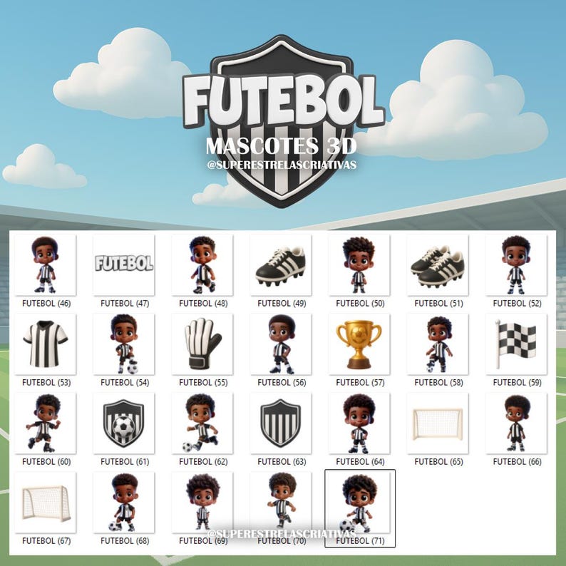 Soccer Mascots Digital Kit | 80 PNG JPG Elements | Football Clipart for ...