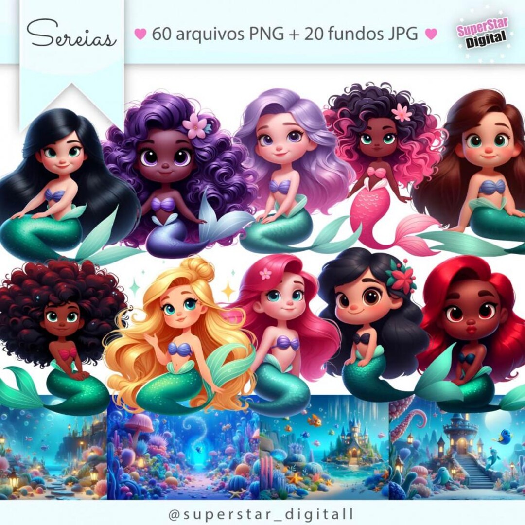 Mermaid Digital Clipart Bundle | 60 Magical Under the Sea Elements in ...