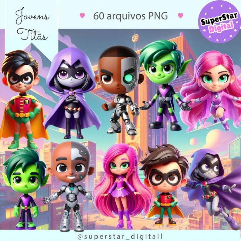 Teen Titans GO Digital Clipart Bundle | 60 Superhero Elements in PNG | Instant Download - Etsy