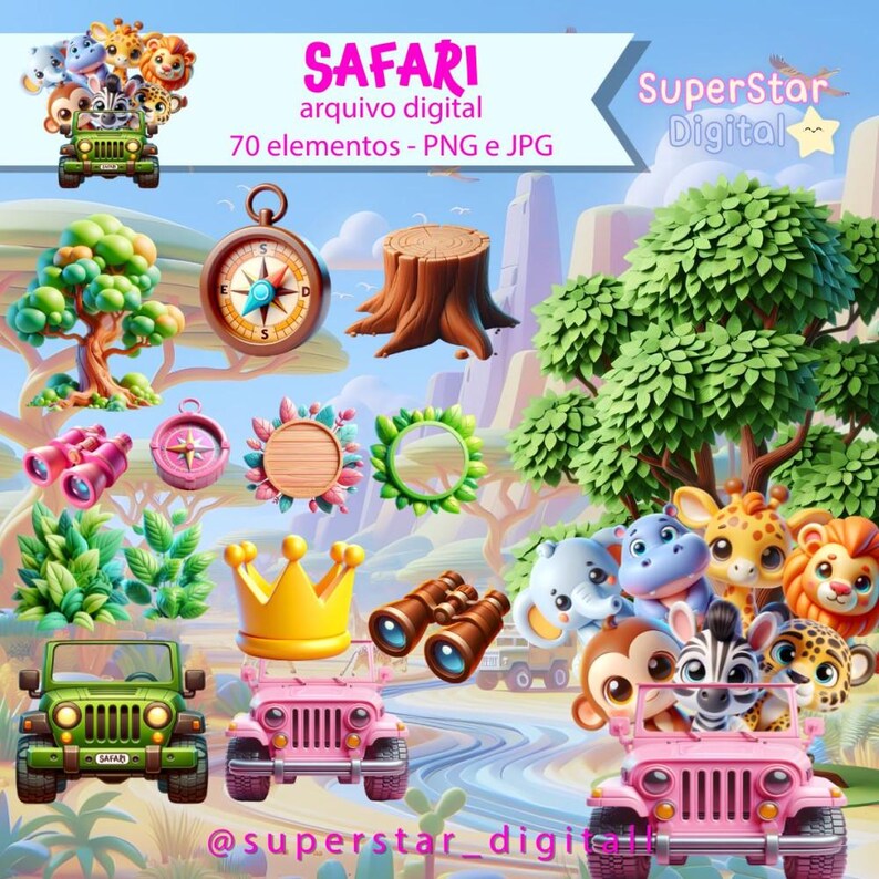 Safari Animals Digital Clipart | 70 Jungle Elements in PNG & JPG ...