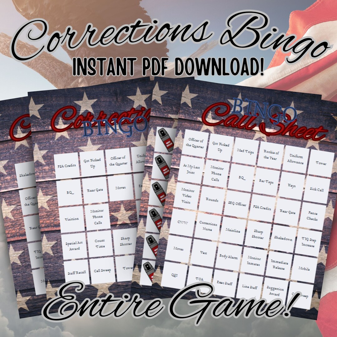 Corrections Bingo Game Instant PDF Download, Correctional Officer Game ...