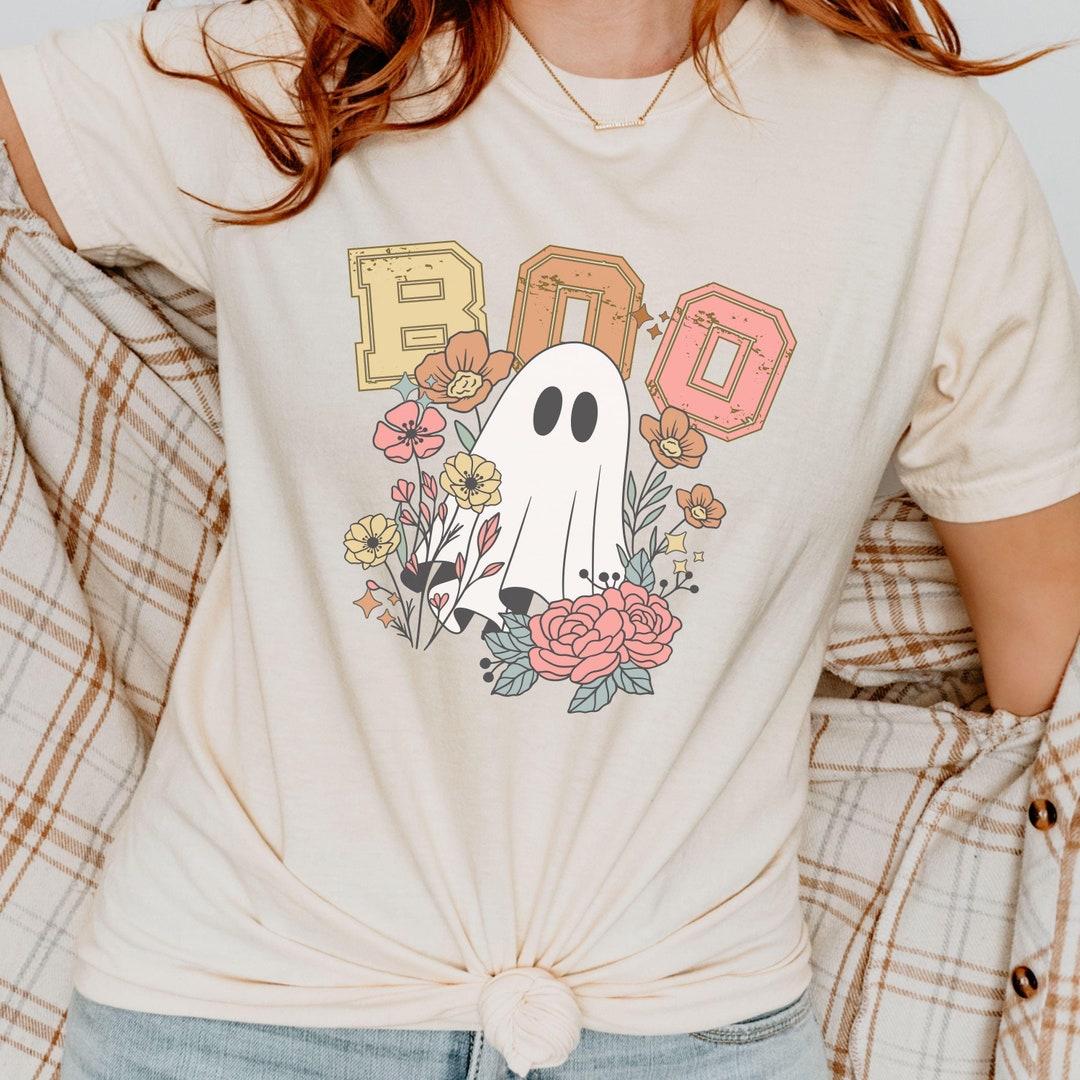 Cute Boho Spooky Flower Ghost Shirt Comfort Colors Retro Wildflower Boo ...