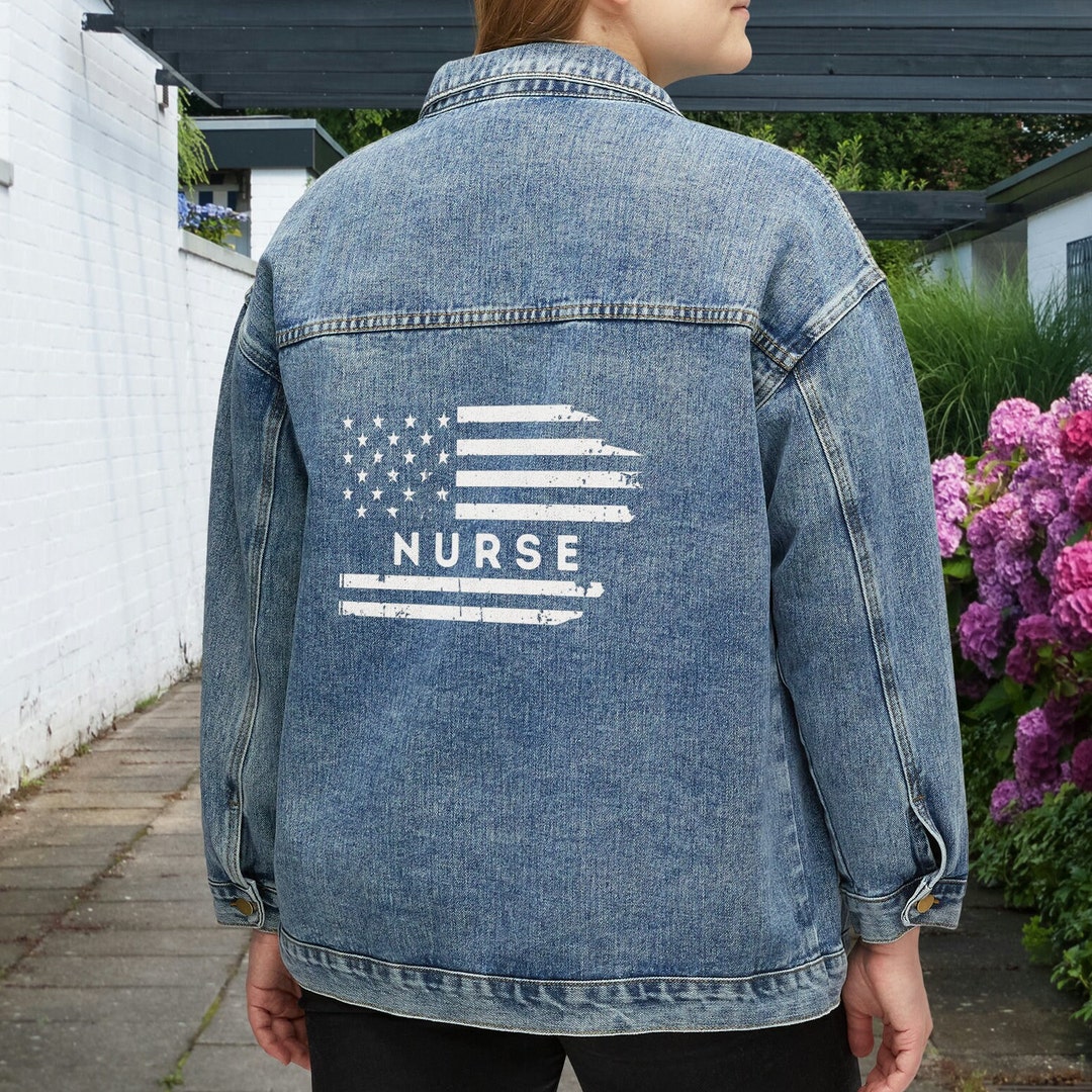 Denim Flag Nurse Jacket for Correctional Nurse, American Flag Jean ...