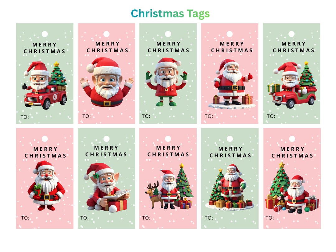 Santa Christmas Gift Tags Printable | Holiday Favor Tags (digital ...