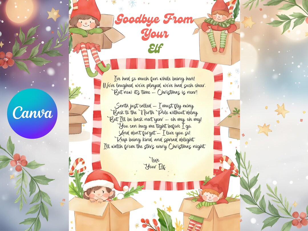 Christmas Elf Goodbye Letter Editable Canva Template - Etsy
