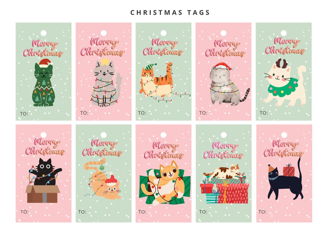 Funny Cat Christmas Gift Tags | Holiday Packaging (digital Download) - Etsy