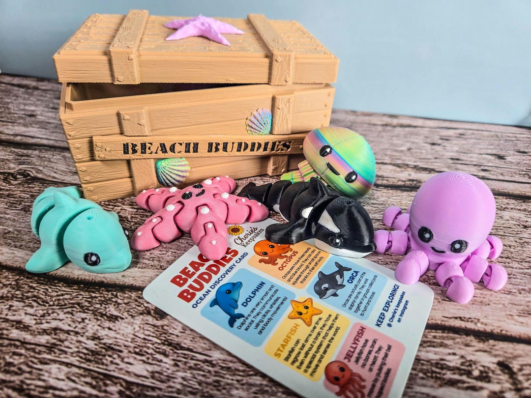 3D Printed Mini Ocean Animal Set: Beach Buddies in Crate - Etsy