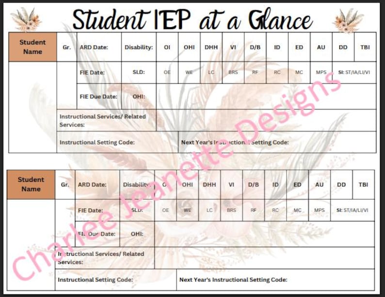 Special Education IEP at a Glance Template-iep Snapshot Form - Etsy