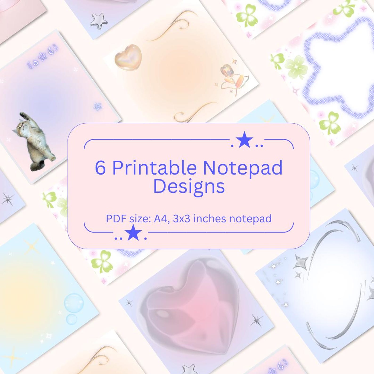 Y2K Printable Memopad Digital Template Retro Pastel Kawaii Coquette K ...